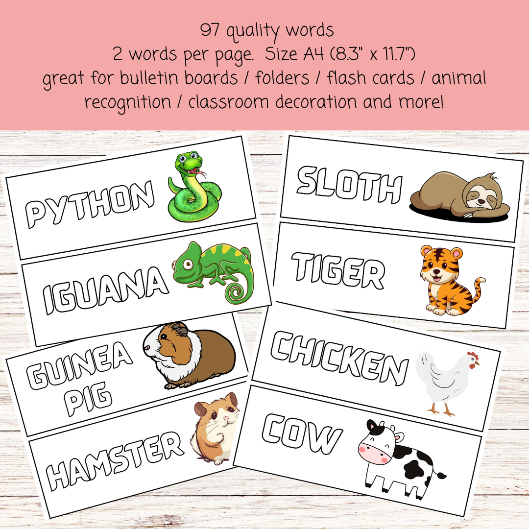 97 Animals word wall – Critters Academy